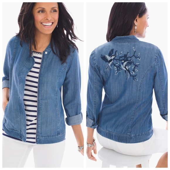 Chico's | Jackets & Coats | Chicos Women Petite Bird Embroidered Bomber ...